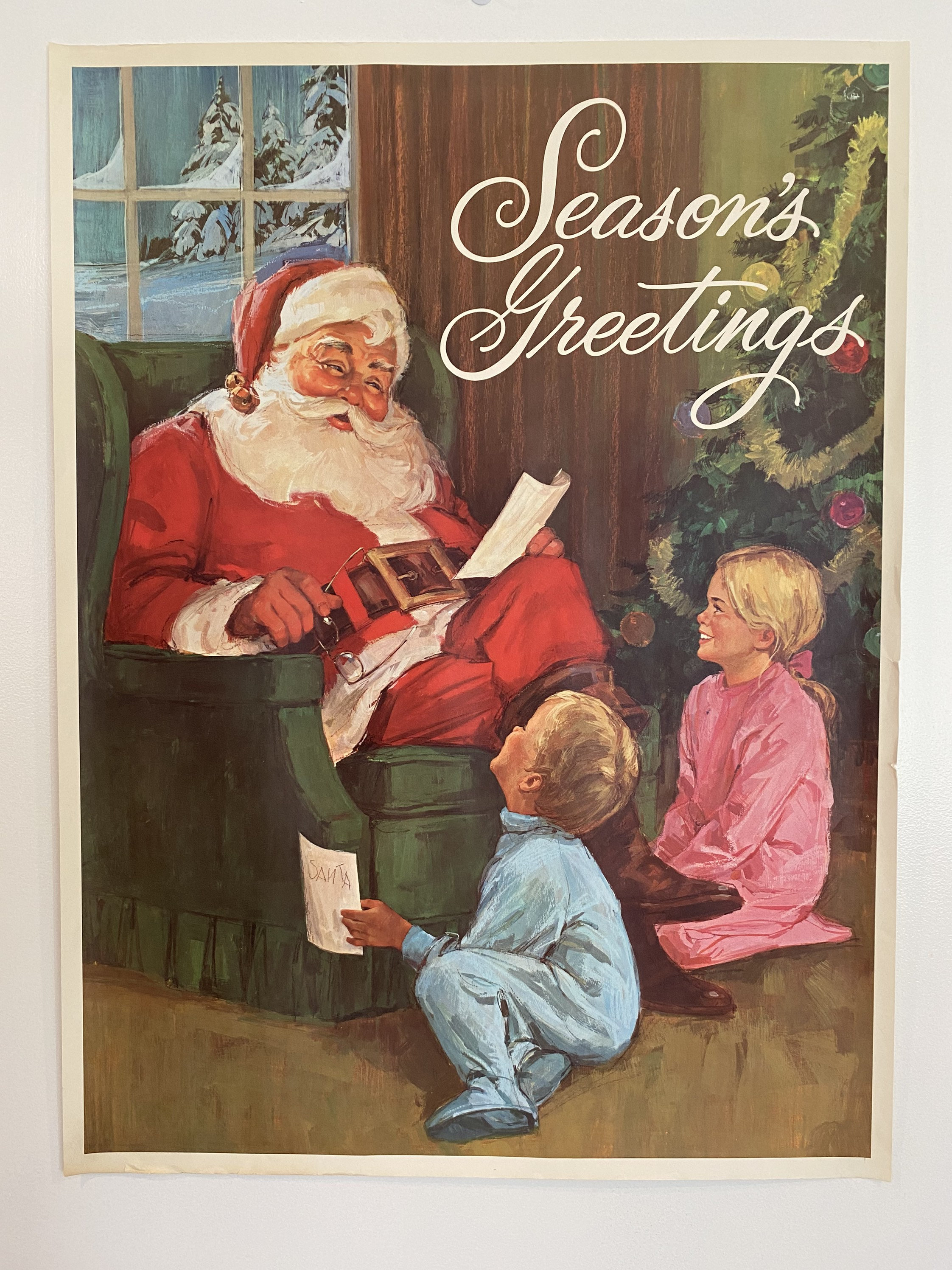 Vintage Large Original 1950’s Christmas Santa Claus Season’s Greetings ...