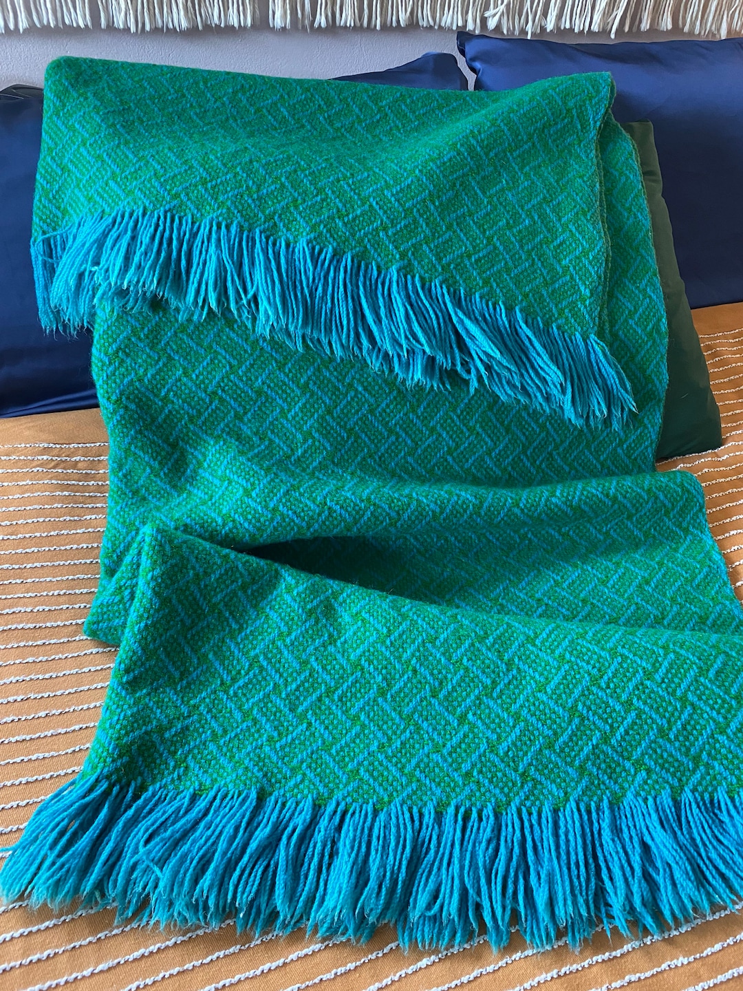 Vintage 1970s Teal Blue & Green Pendleton Blanket free Shipping and ...