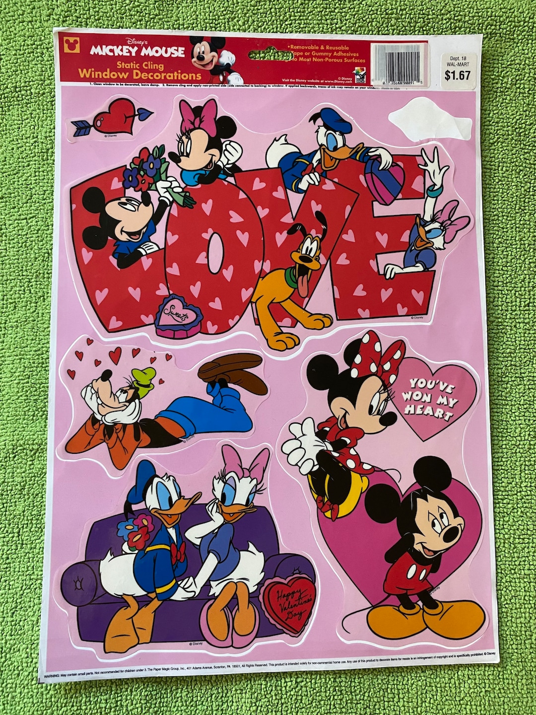 Vintage Disney Mickey Mouse Valentines Day Window Clings free Shipping ...