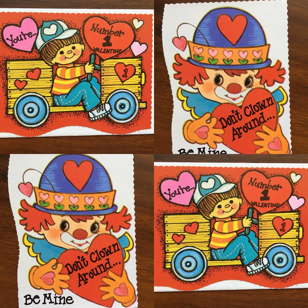 Vintage Valentines Clowns W Envelopes Lot of 4 free Shipping - Etsy