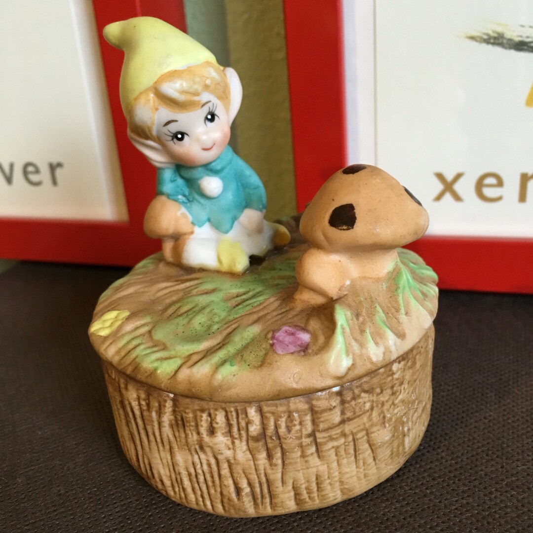 1970's Homco 5404 Elf Gnome Mushroom Trinket Jewelry Box free Shipping ...