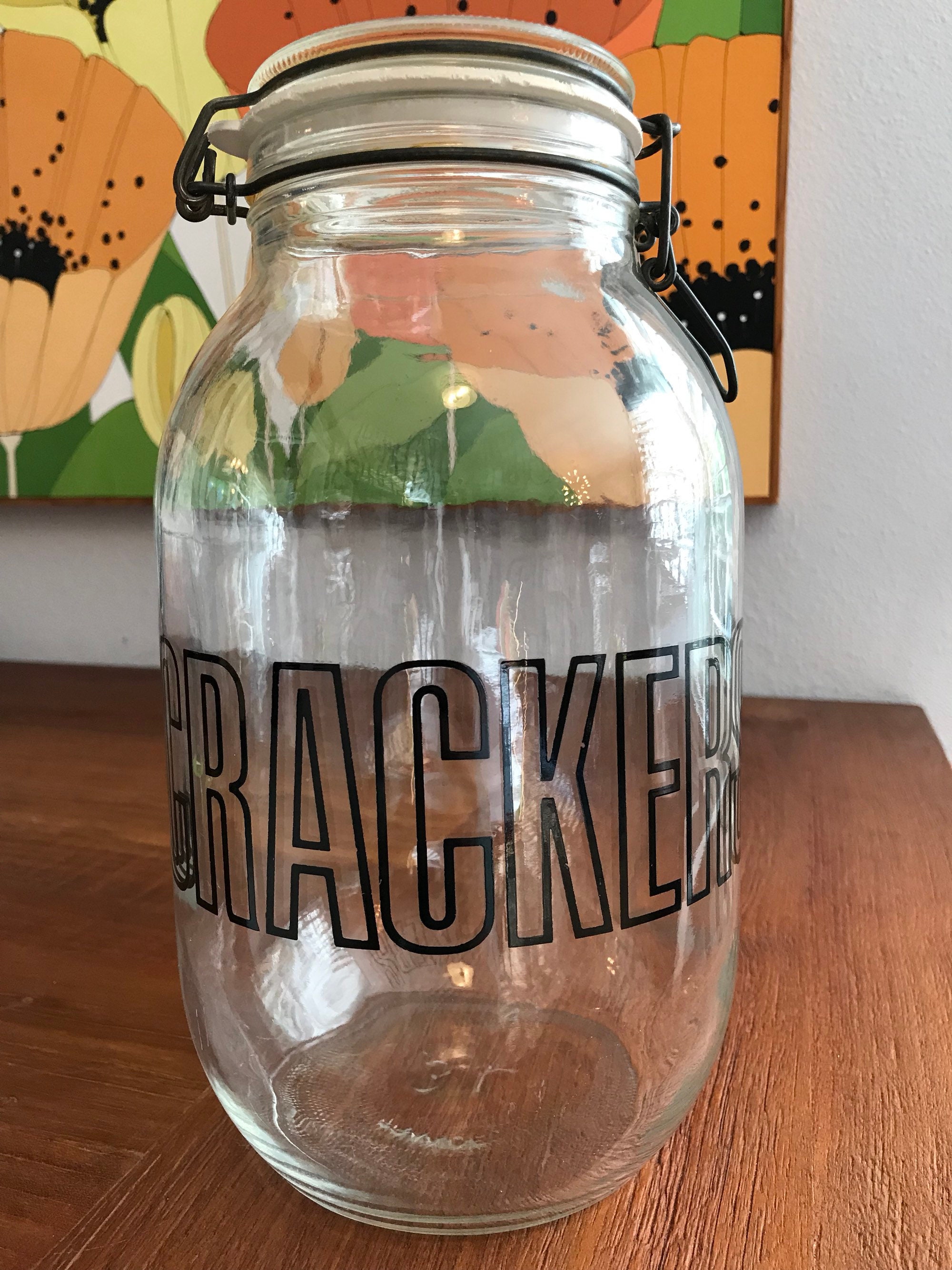 1970's Triomphe of France Typographic Glass Kitchen Canister crackers 3 ...