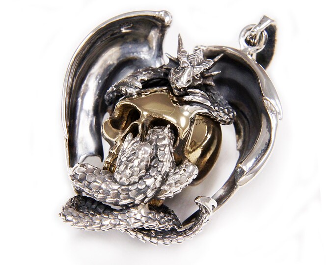 Dragon/drake/brass Skull/925 Sterling Silver Pendant/silver - Etsy