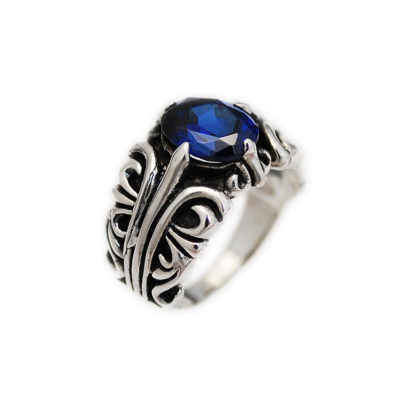 Blue Stone/arabesque/925 Sterling Silver Ring/silver Ring/biker Jewelry ...