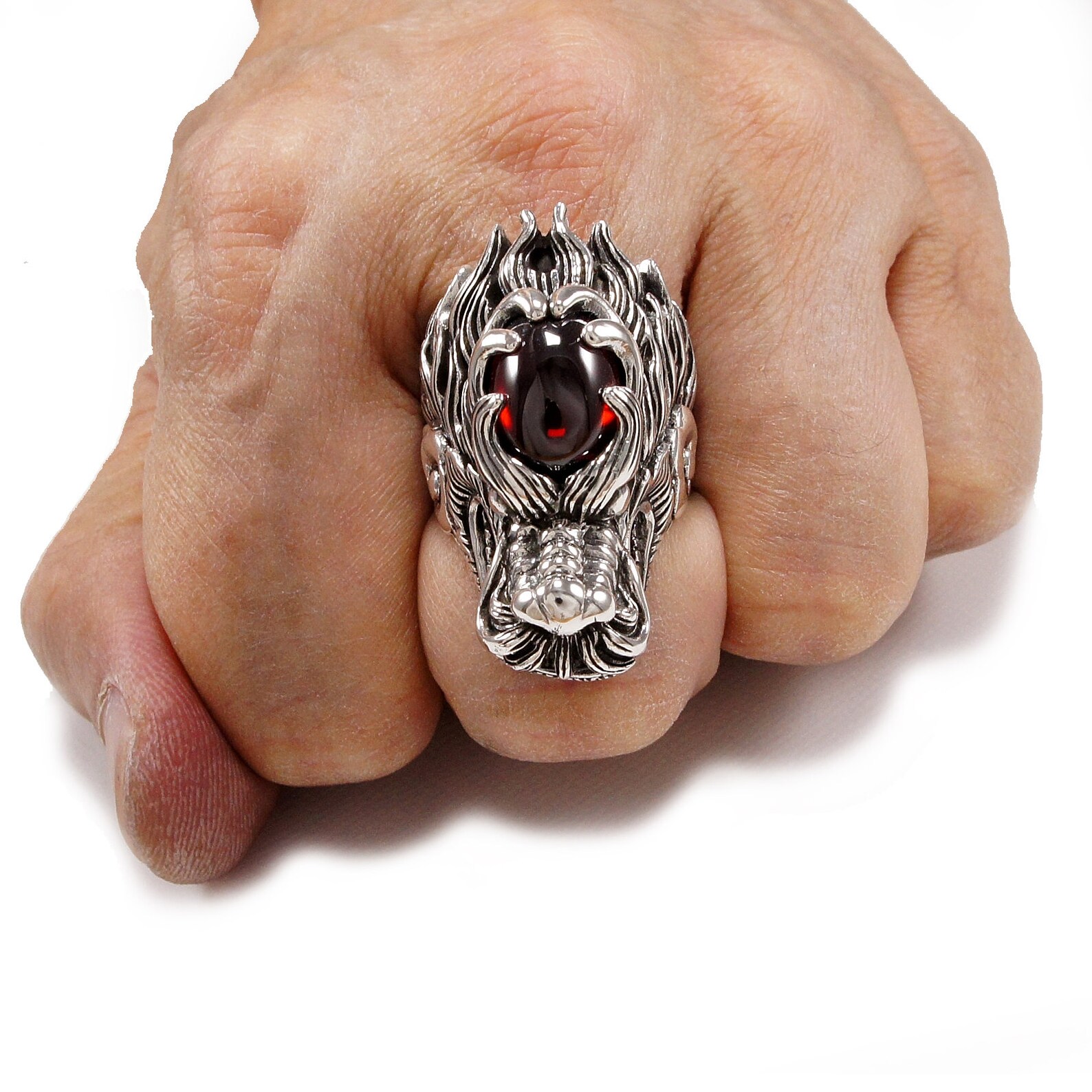 Red Stone/Dragon/Drake/925 Sterling Silver Ring/Silver Red | Etsy