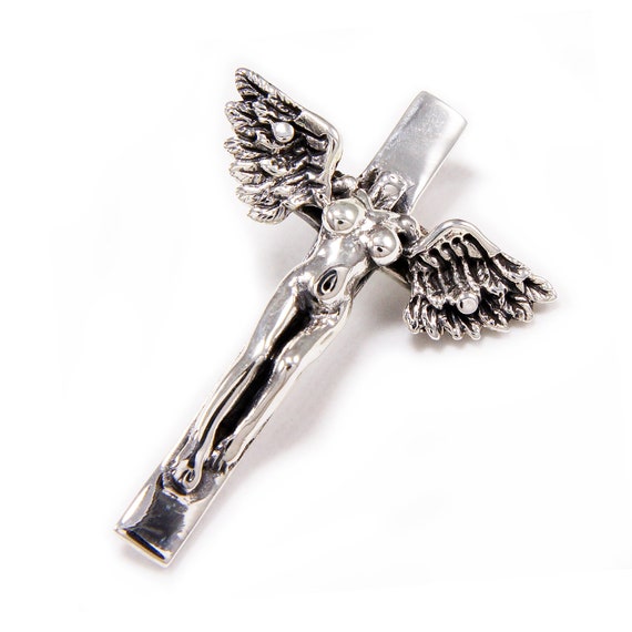 Cross/angel/925 Sterling Silver Pendant/silver Charm/flying | Etsy