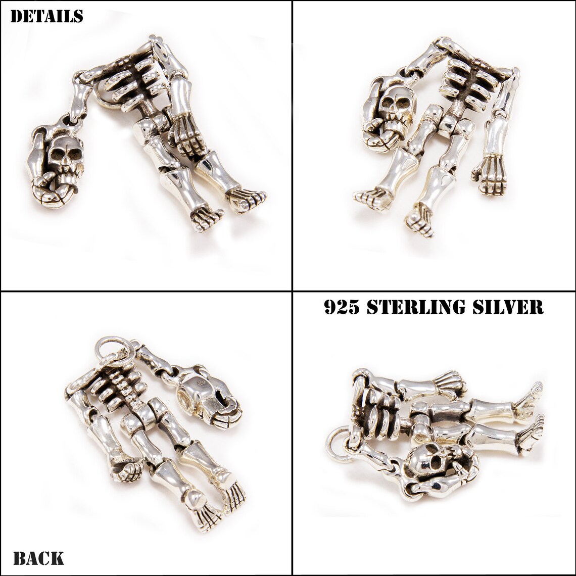 Skeleton/skull/925 Sterling Silver Pendant/silver Skull - Etsy