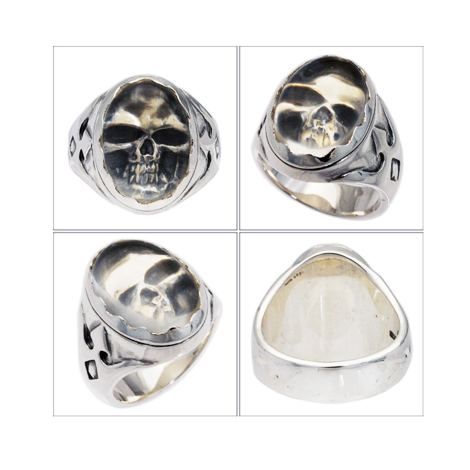 Skull/925 Sterling Silver Ring/white Stone/silver Skull | Etsy