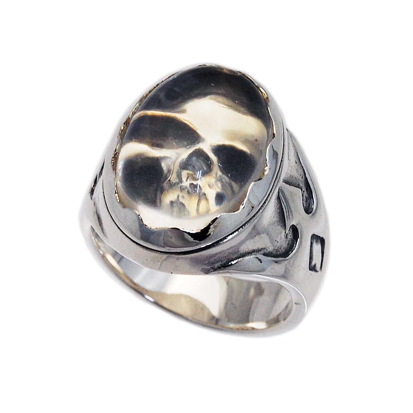 Skull/925 Sterling Silver Ring/white Stone/silver Skull | Etsy