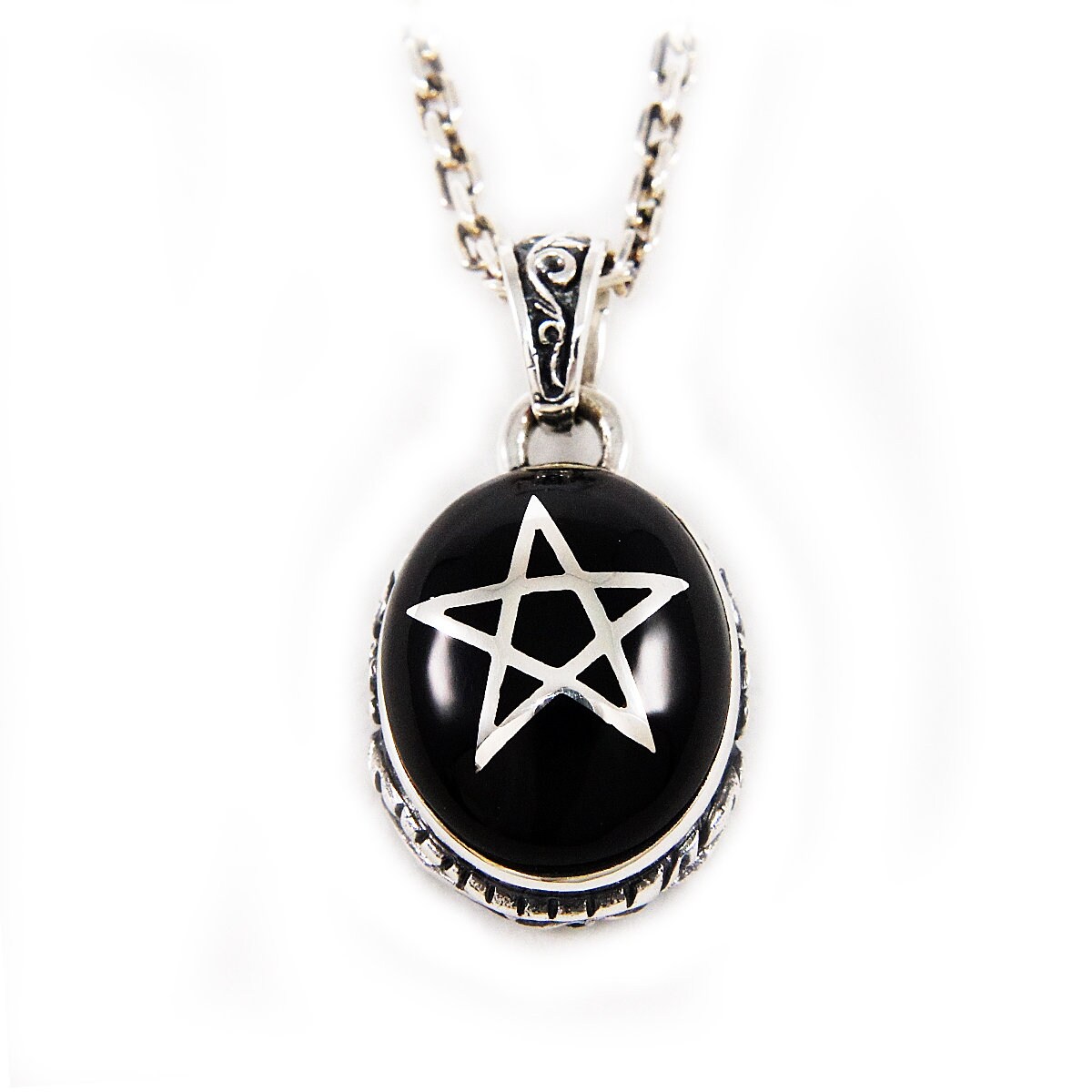 Oval Black Stone/pentagram/star/925 Sterling Silver - Etsy