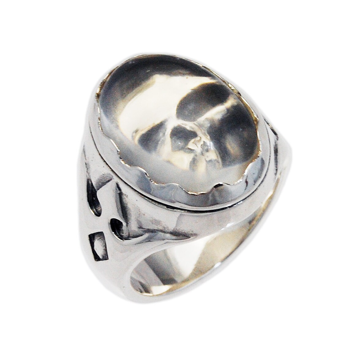 Skull/925 Sterling Silver Ring/white Stone/silver Skull | Etsy