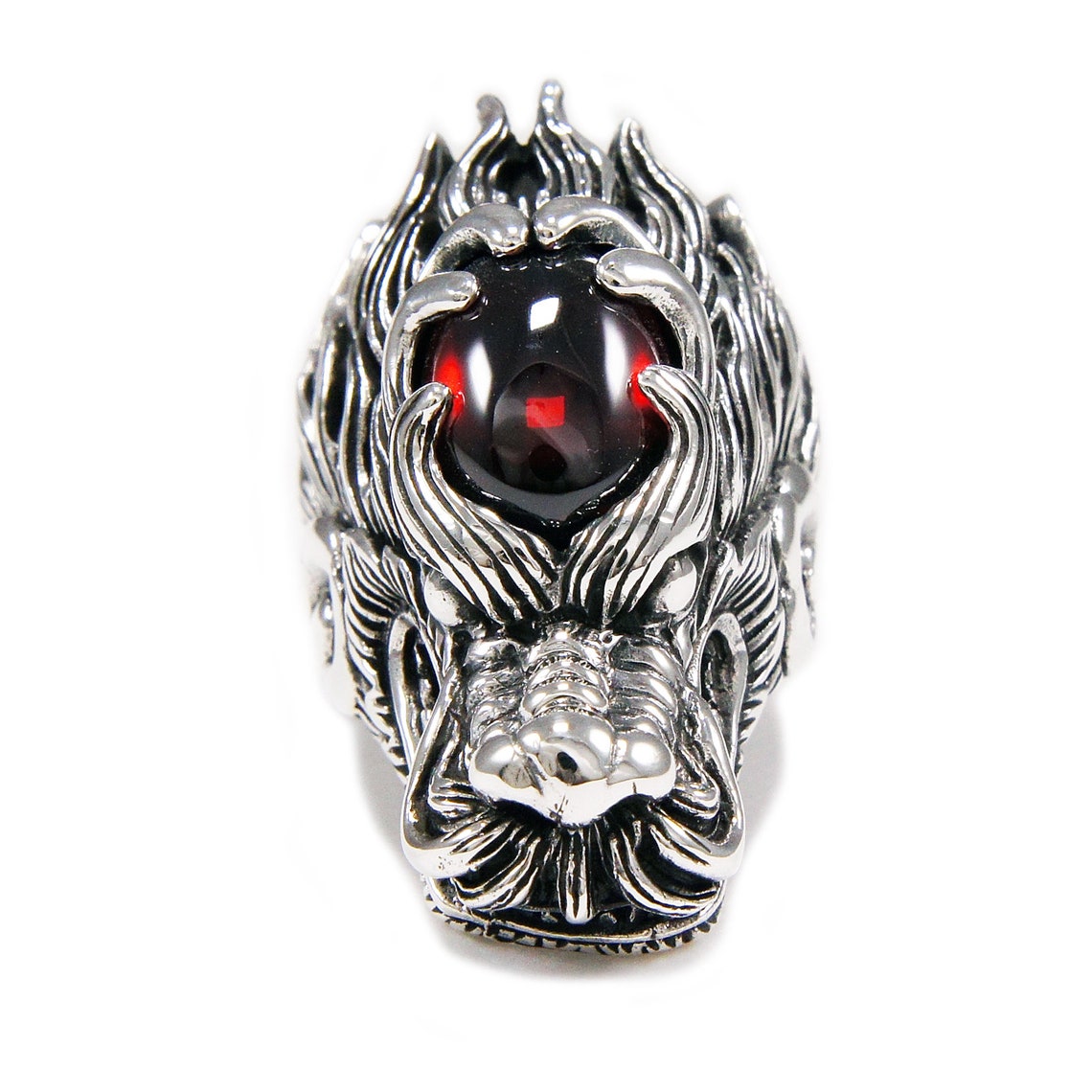 Red Stone/Dragon/Drake/925 Sterling Silver Ring/Silver Red | Etsy