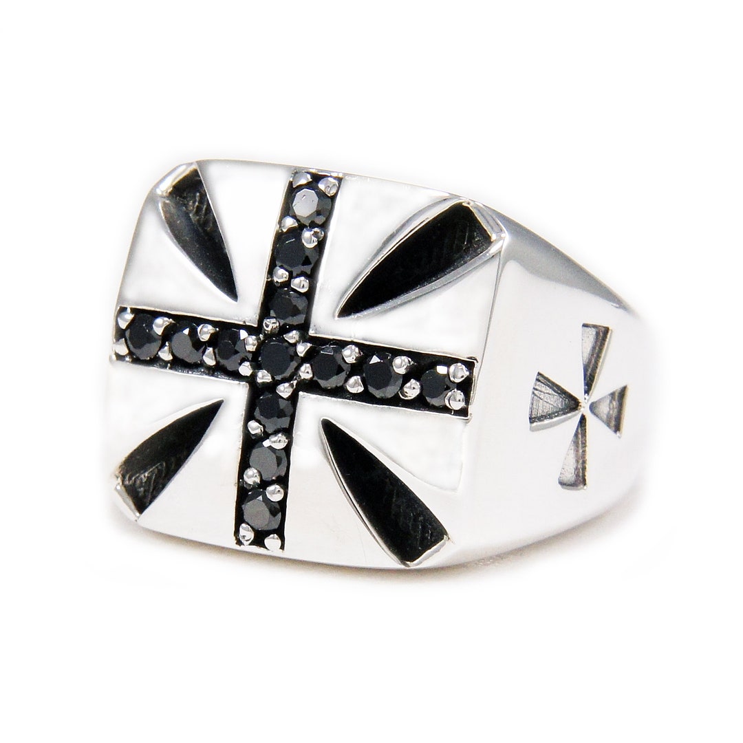 Cross/925 Sterling Silver Ring/cross Ring/black Stone Ring/biker ...