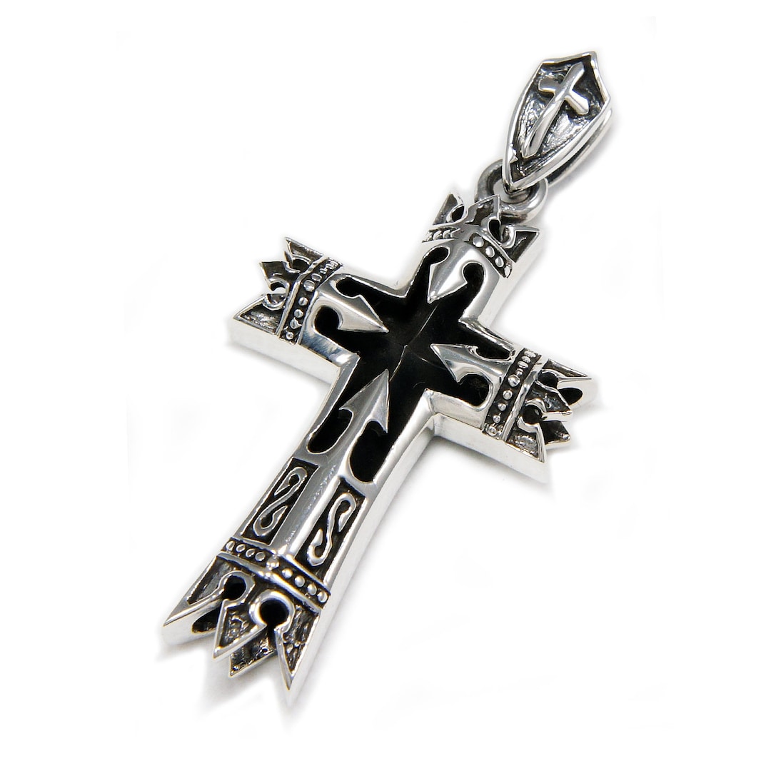 Bishop Cross/genuine Black Onyx/cross/925 Sterling Silver Pendant ...