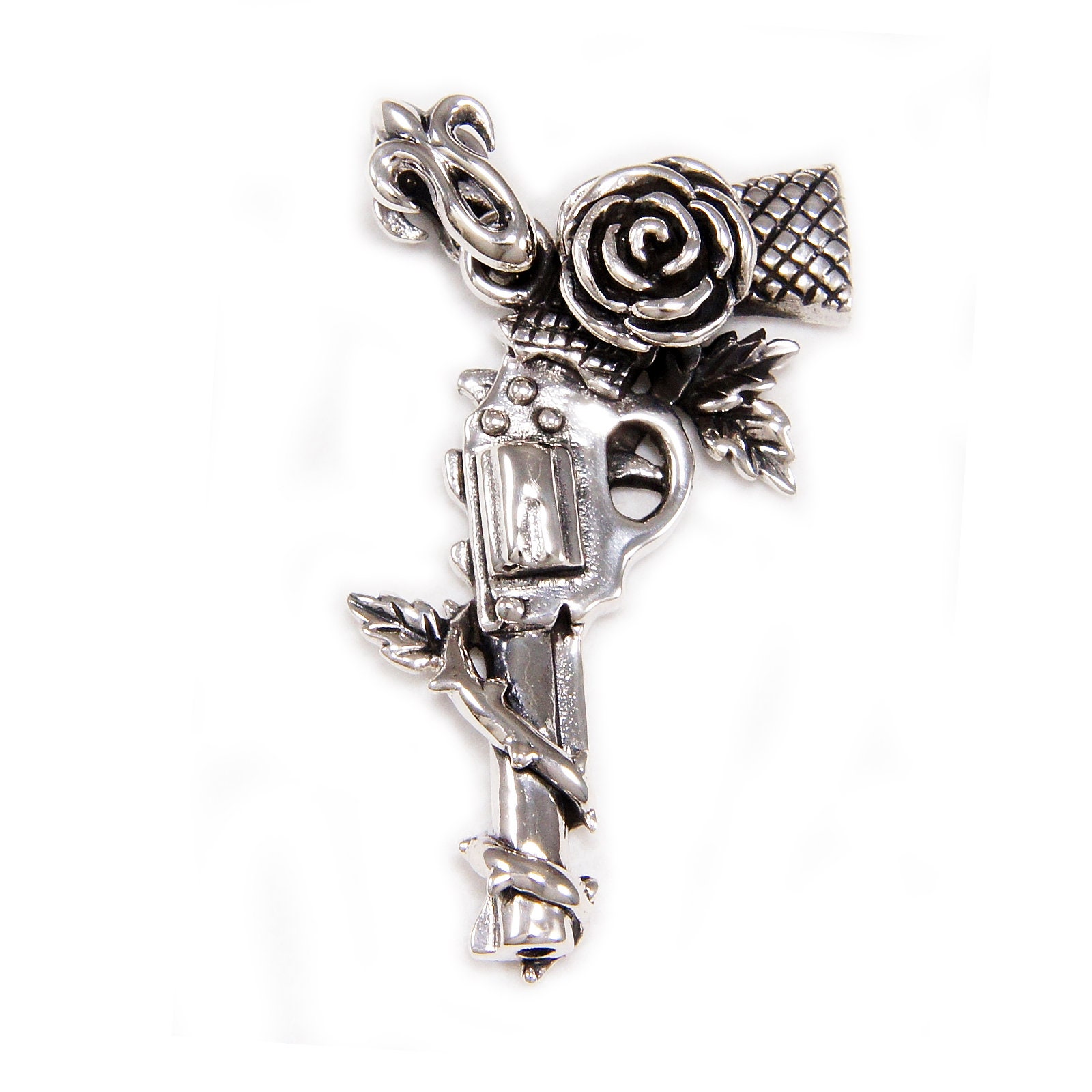 Gun & Rose Thorns 25 Sterling Silver Revolver .38 Gangster | Etsy