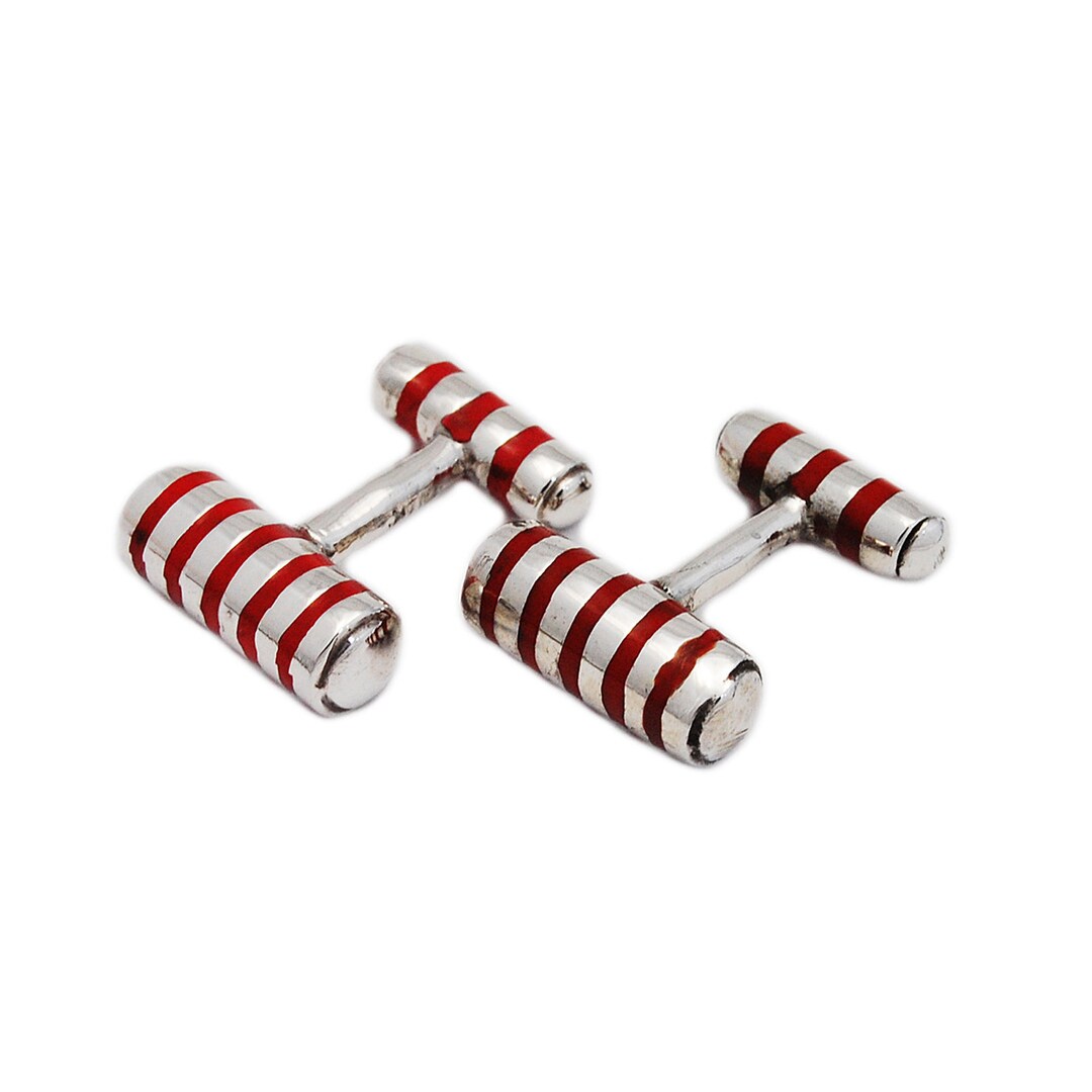 Red Enamel Stripe/925 Sterling Silver Cufflinks/silver Skull Cufflinks ...