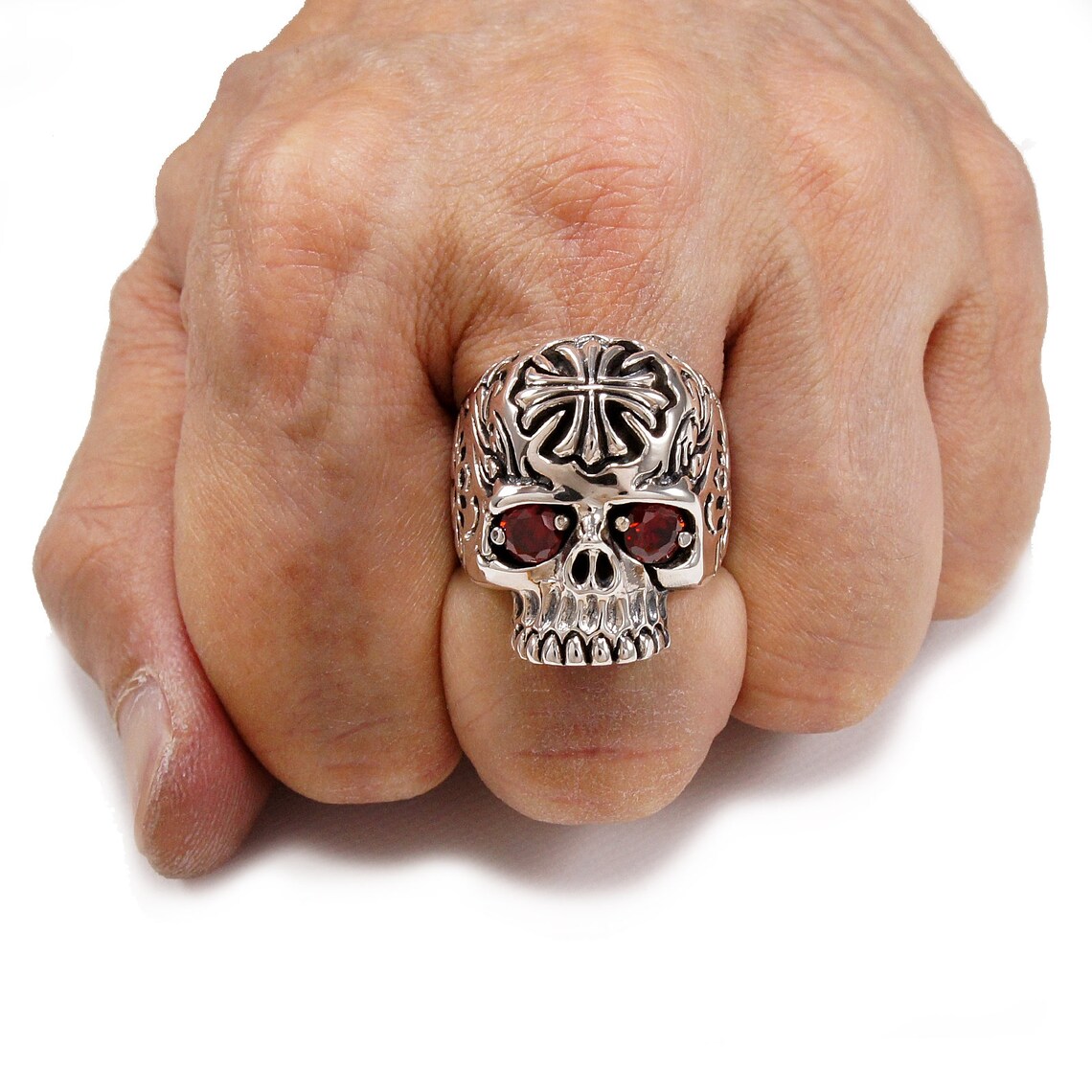 Red Eyes/tattoo/skull/925 Sterling Silver Ring/silver Skull | Etsy