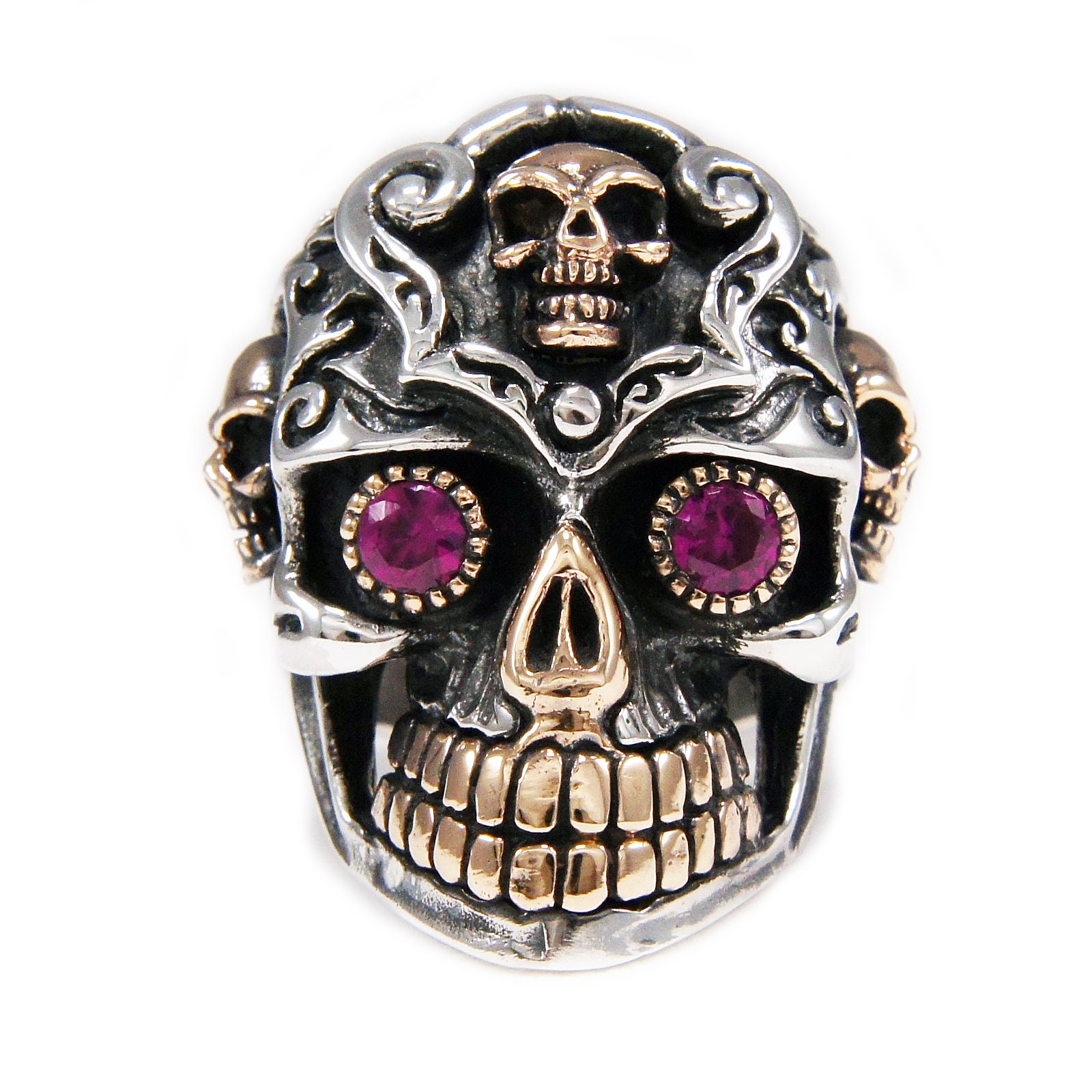 Ruby Color Eyes Sugar Skull 925 Sterling Silver Ring/silver | Etsy