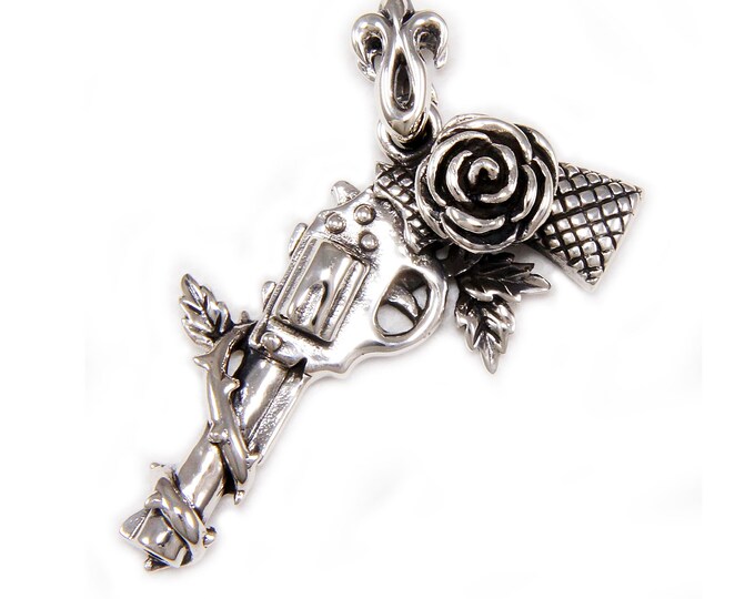 Gun & Rose Thorns 25 Sterling Silver Revolver .38 Gangster - Etsy