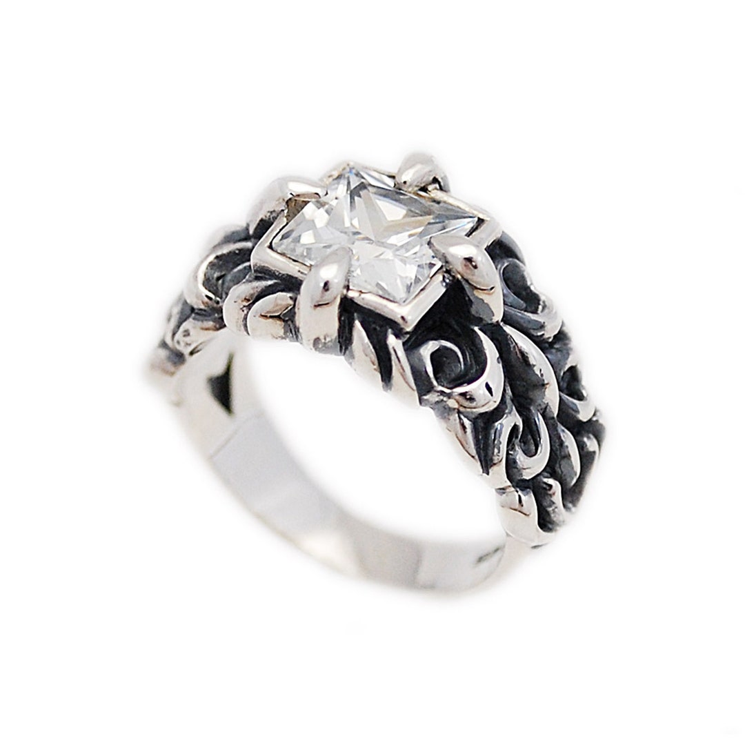 Arabesque/925 Sterling Silver Ring/white Stone Ring/silver Arabesque Ring/white Stone/biker ...