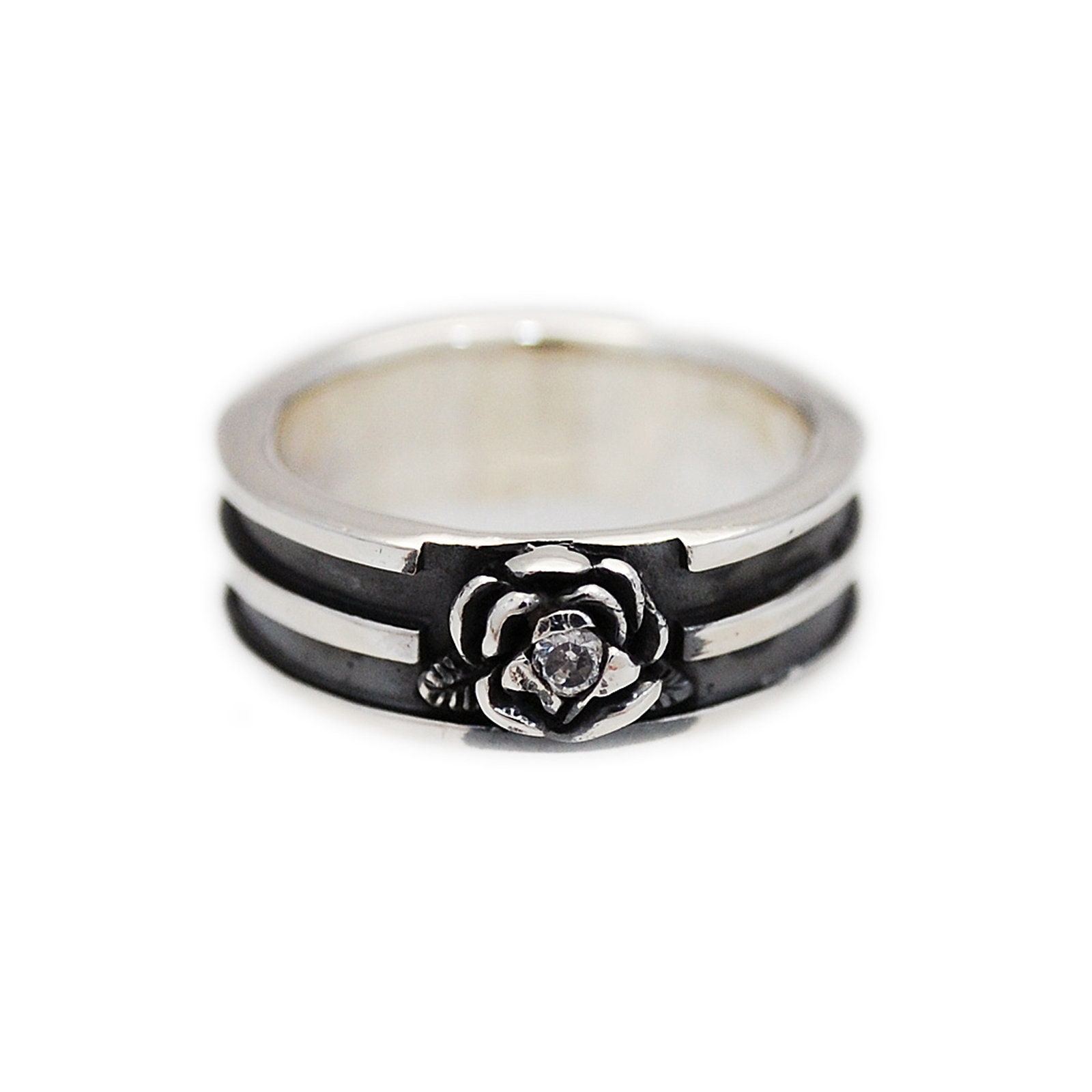 Rose/Band Ring/925 Sterling Silver Ring/Silver Band Ring/White | Etsy