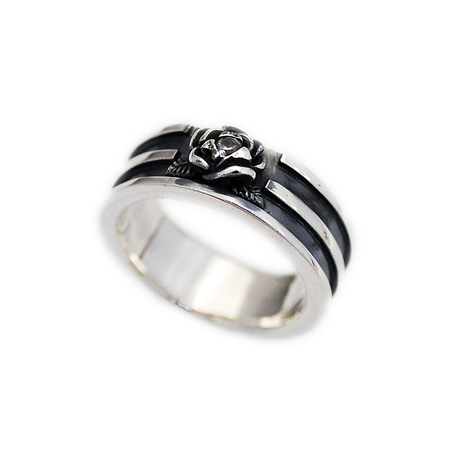 Rose/Band Ring/925 Sterling Silver Ring/Silver Band Ring/White | Etsy