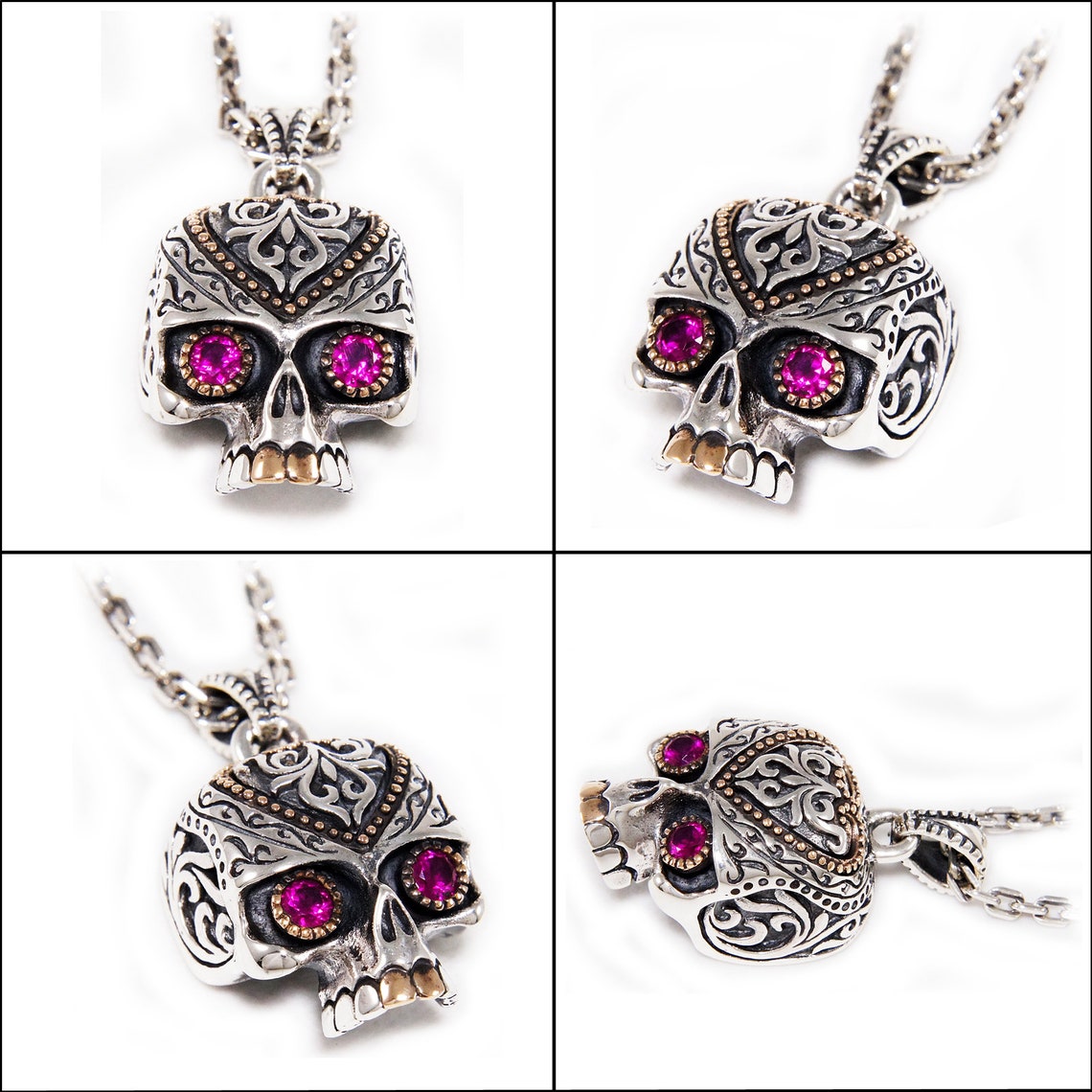 Red Cubic Zirconia Eyes/sugar Skull/925 Sterling Silver - Etsy