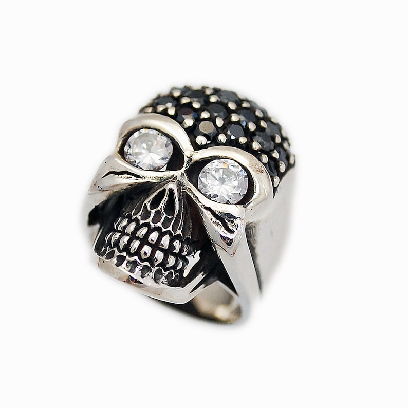 Skull/925 Sterling Silver Ring/Cubic Zirconia/Silver Skull | Etsy