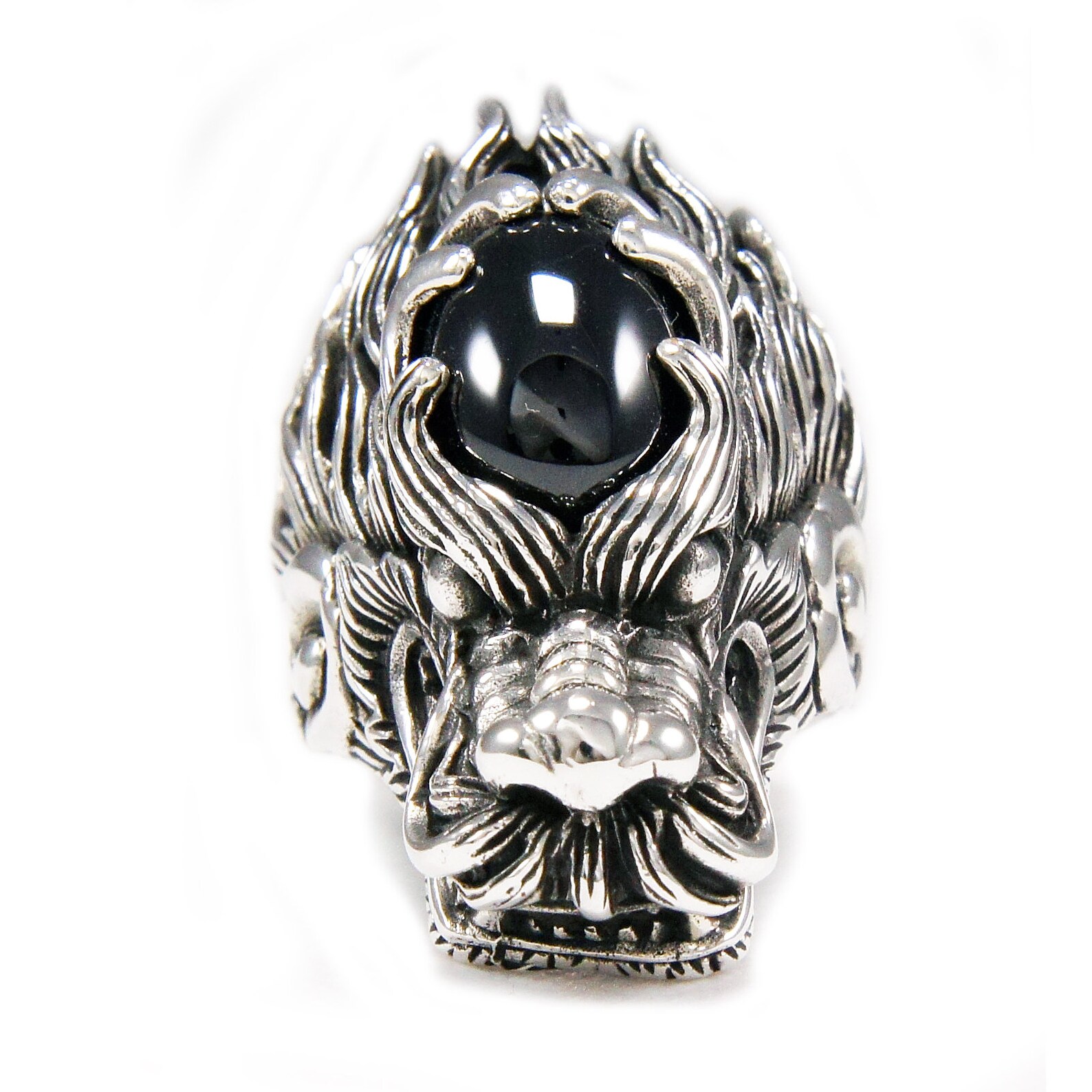 Black Stone/Dragon/Drake/925 Sterling Silver Ring/Silver Black | Etsy