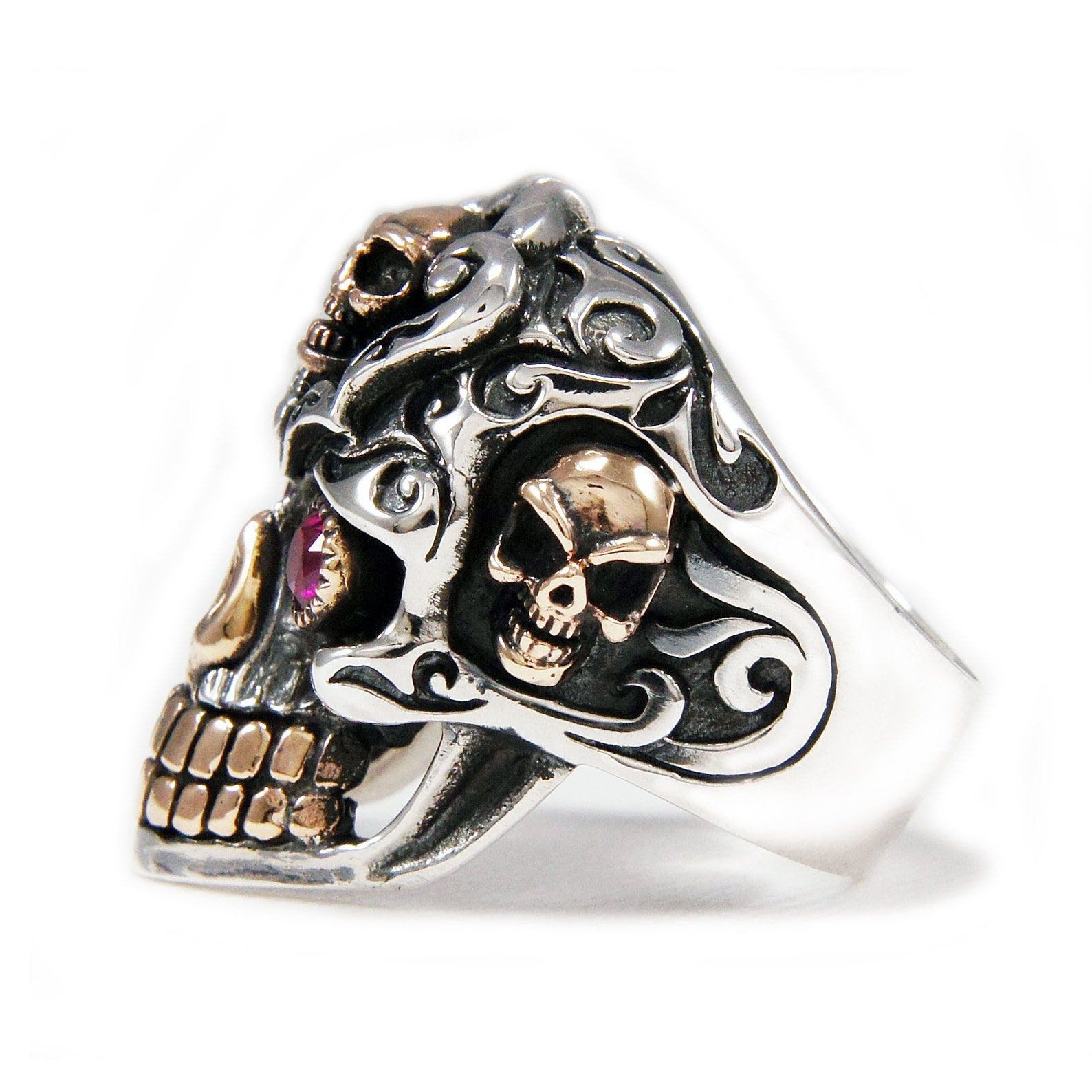 Ruby Color Eyes Sugar Skull 925 Sterling Silver Ring/silver | Etsy