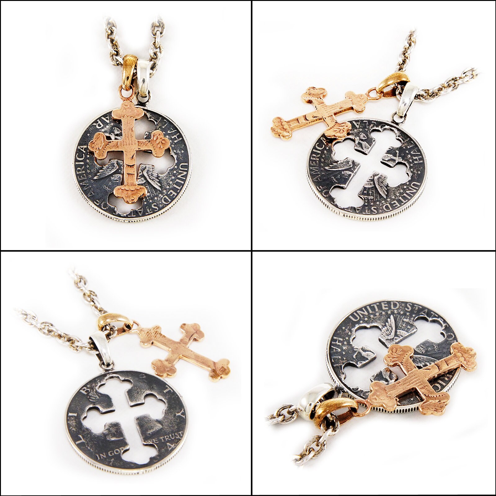 Pink Gold Plated Cross/Coin/925 Sterling Silver Pendant/In God | Etsy