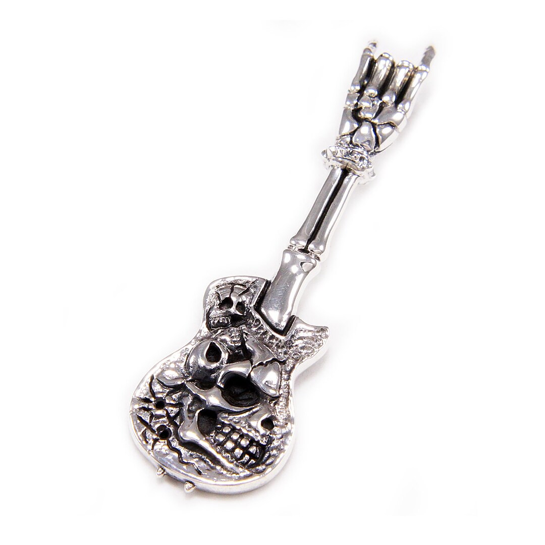 Skull/guitar/skeleton/rocker/925 Sterling Silver Pendant/silver Charm ...