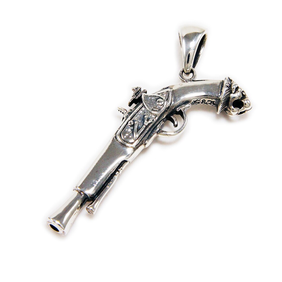 Antique/pistol/handgun/firearms/925 Sterling Silver Pendant/black ...