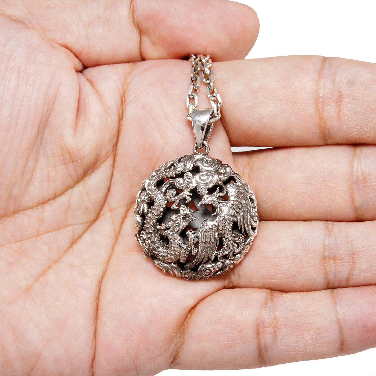 Japanese Dragon & Phoenix/925 Sterling Silver Pendant/silver - Etsy