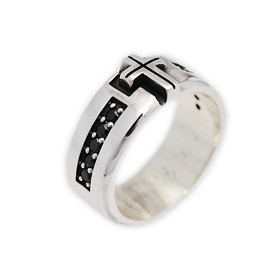 Cross/925 Sterling Silver Ring/black Cubic Zirconia/silver - Etsy