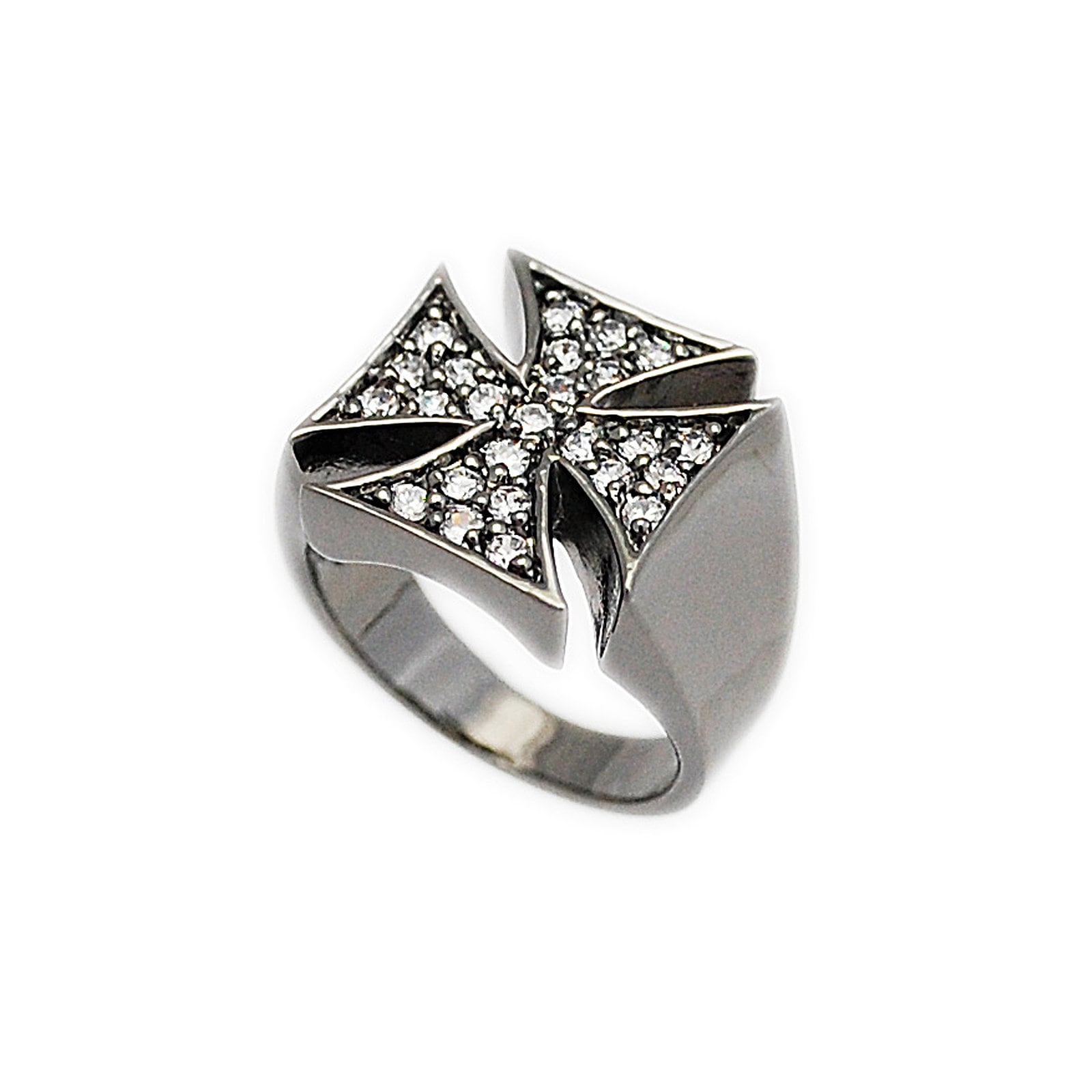 Maltese Cross/ruthenium Plated/brass Ring/silver Black Maltese - Etsy