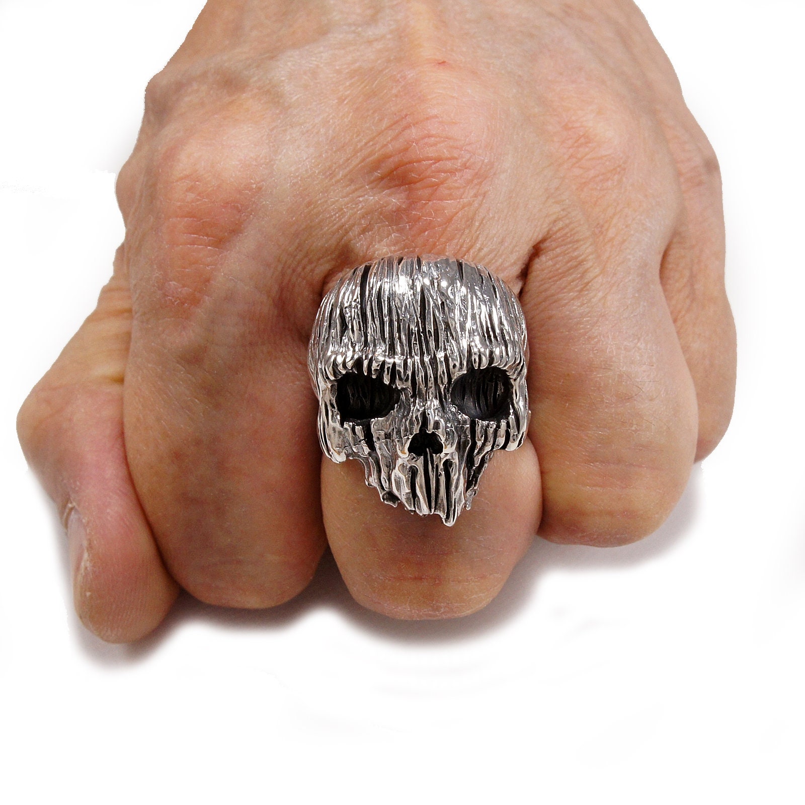 Rustic Driftwood Skull 925 Sterling Silver Ring/skull Ring Rustic Driftwood Skull 925 Sterling Silver Ring/skull Ring
