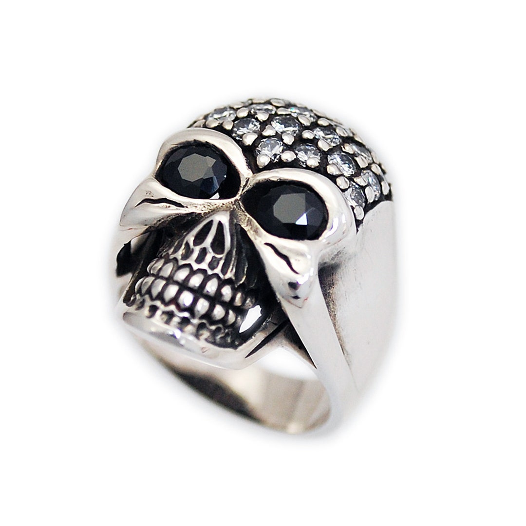 Skull/925 Sterling Silver Ring/cubic Zirconia/skull Ring/biker Jewelry ...