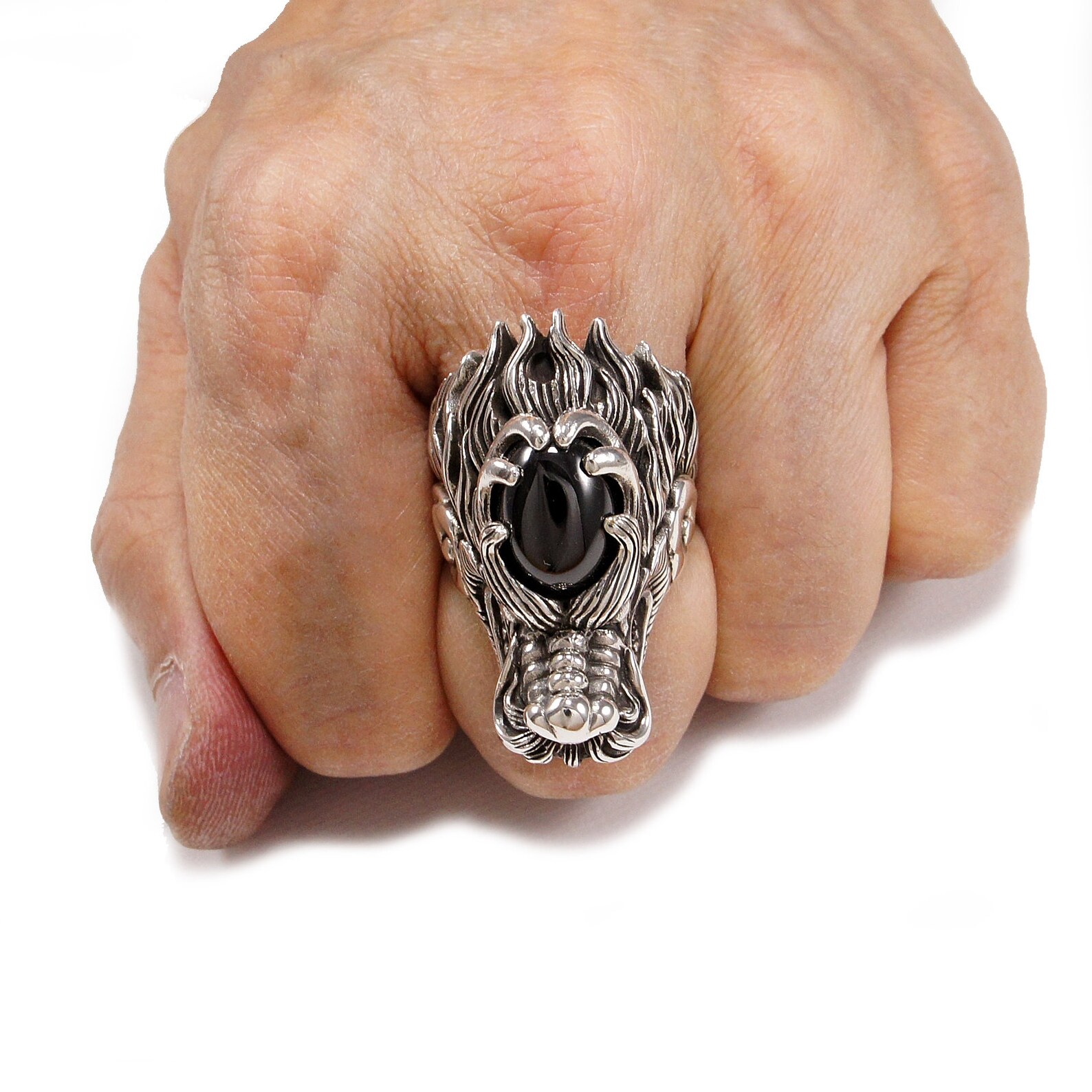 Black Stone/Dragon/Drake/925 Sterling Silver Ring/Silver Black - Etsy 日本