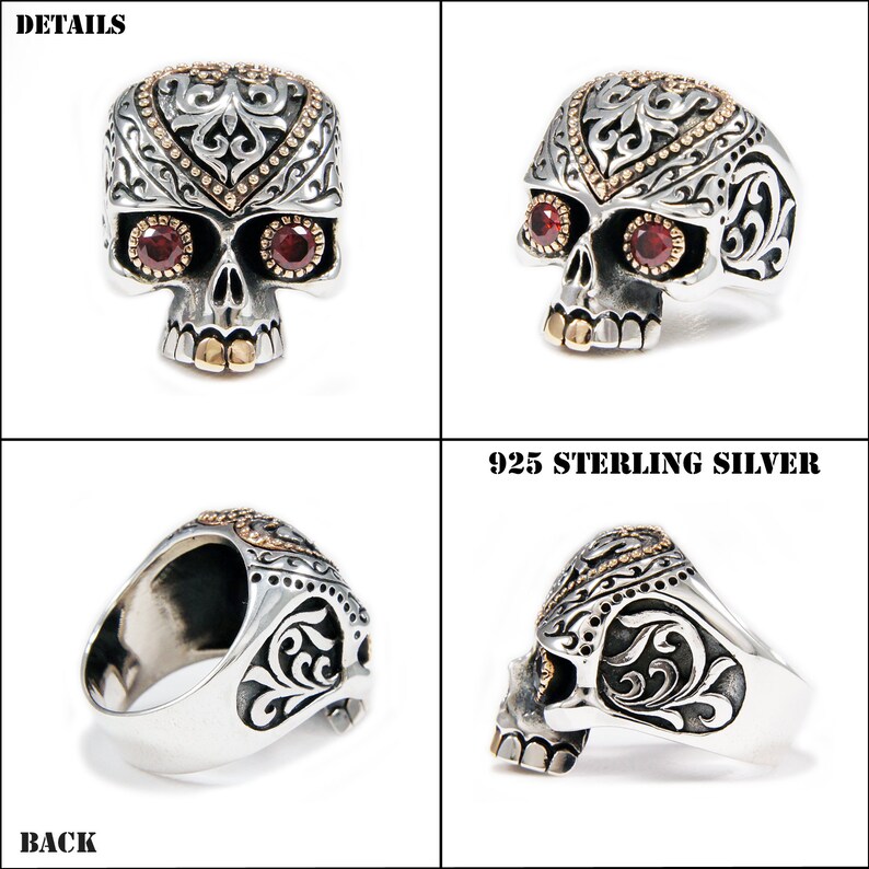 Red Eyes/sugar Skull/925 Sterling Silver Ring/silver Skull | Etsy