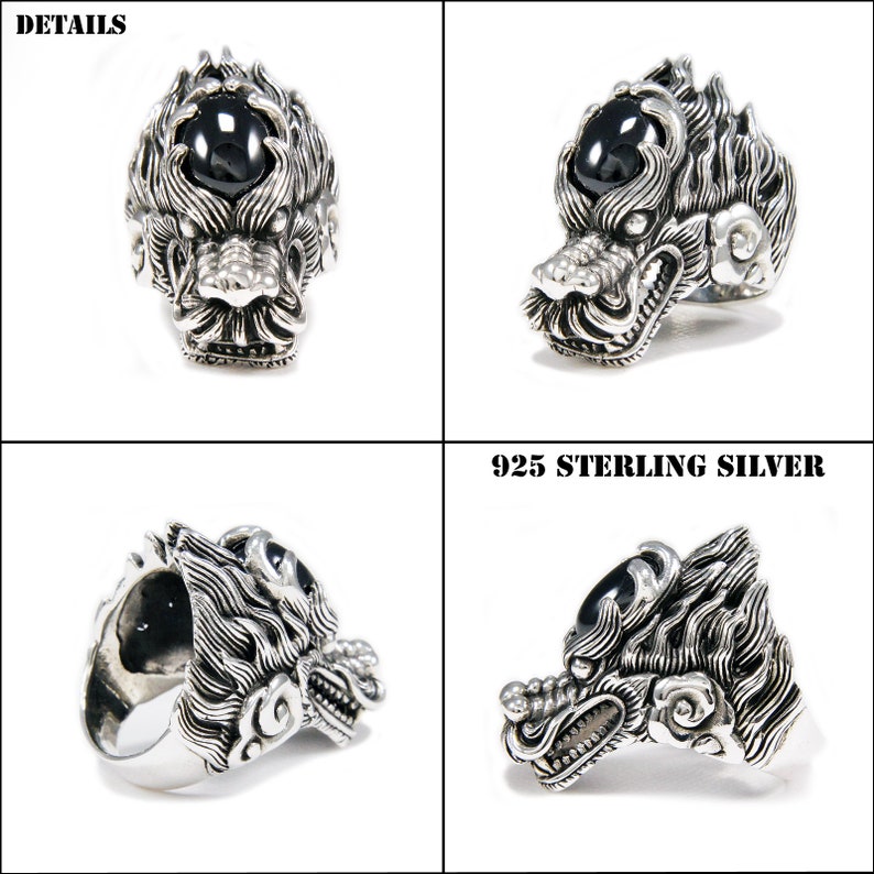 Black Stone/Dragon/Drake/925 Sterling Silver Ring/Silver Black | Etsy