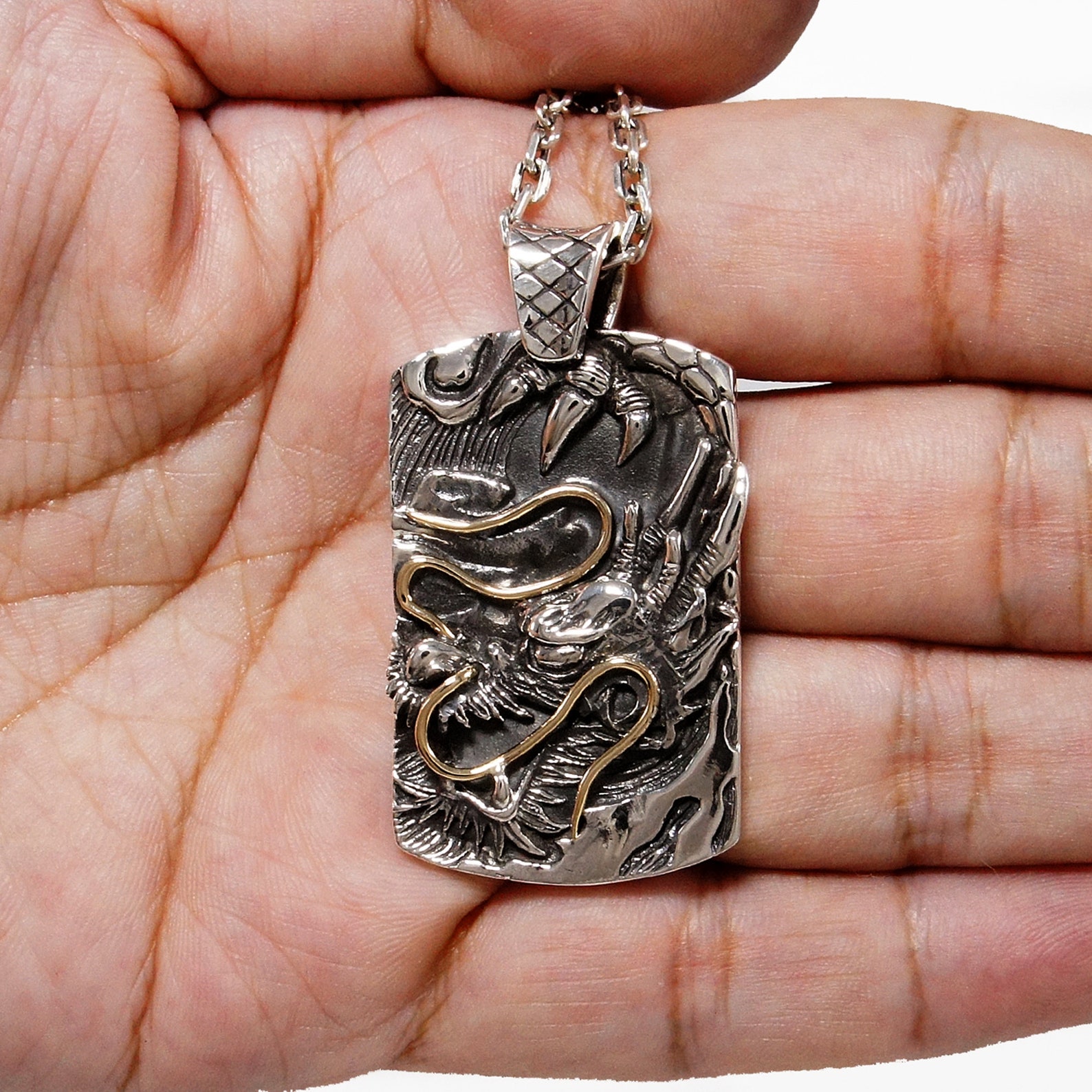 Japanese/dragon/dog Tag/925 Sterling Silver Pendant/silver - Etsy