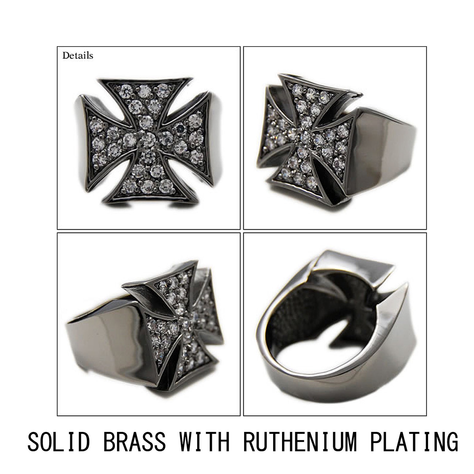 Maltese Cross/ruthenium Plated/brass Ring/silver Black Maltese | Etsy