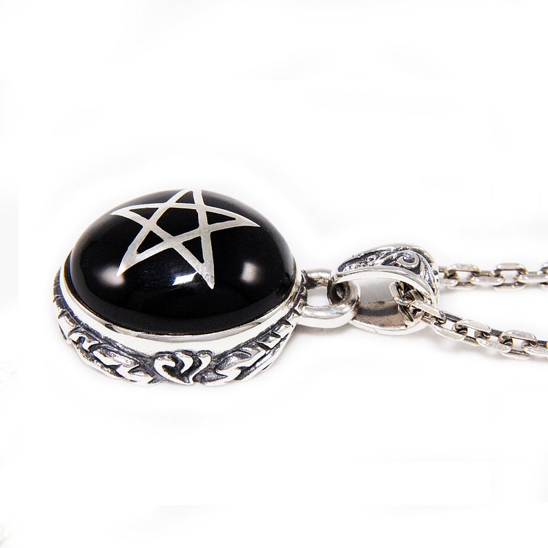 Oval Black Stone/pentagram/star/925 Sterling Silver - Etsy