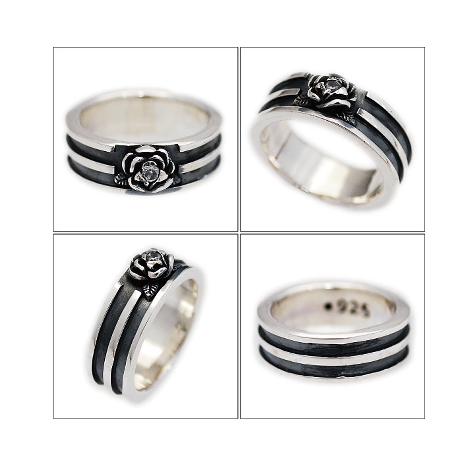 Rose/Band Ring/925 Sterling Silver Ring/Silver Band Ring/White | Etsy