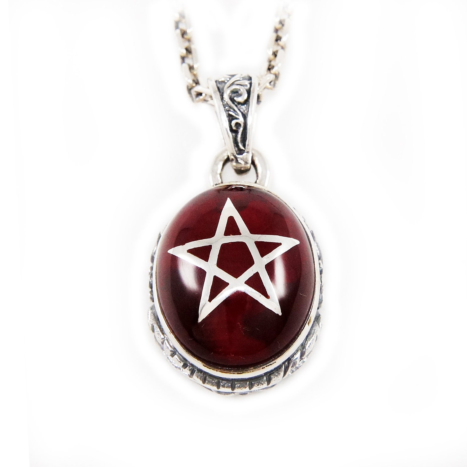 Oval Red Stone/pentagram/star/925 Sterling Silver | Etsy