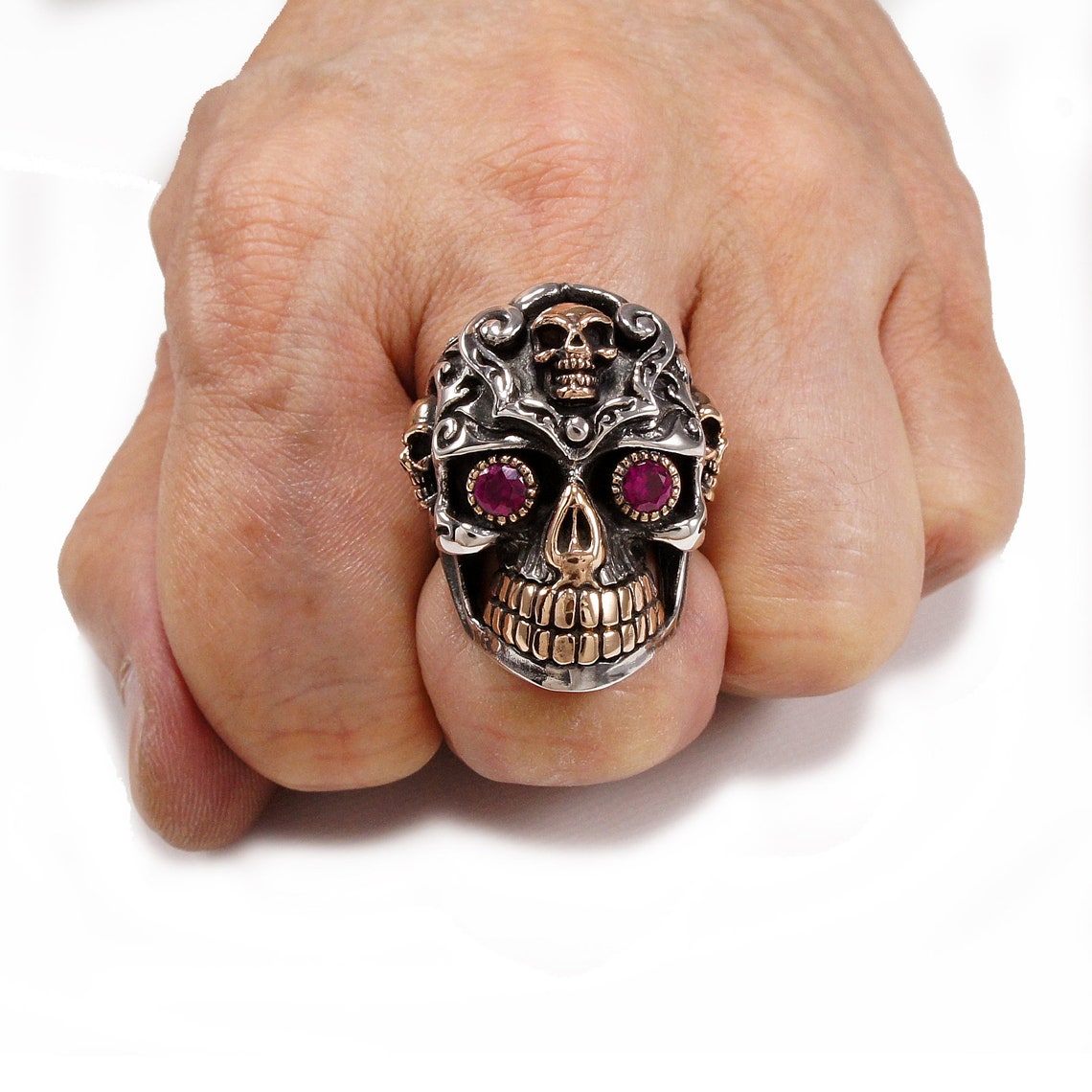 Ruby Color Eyes Sugar Skull 925 Sterling Silver Ring/Silver | Etsy