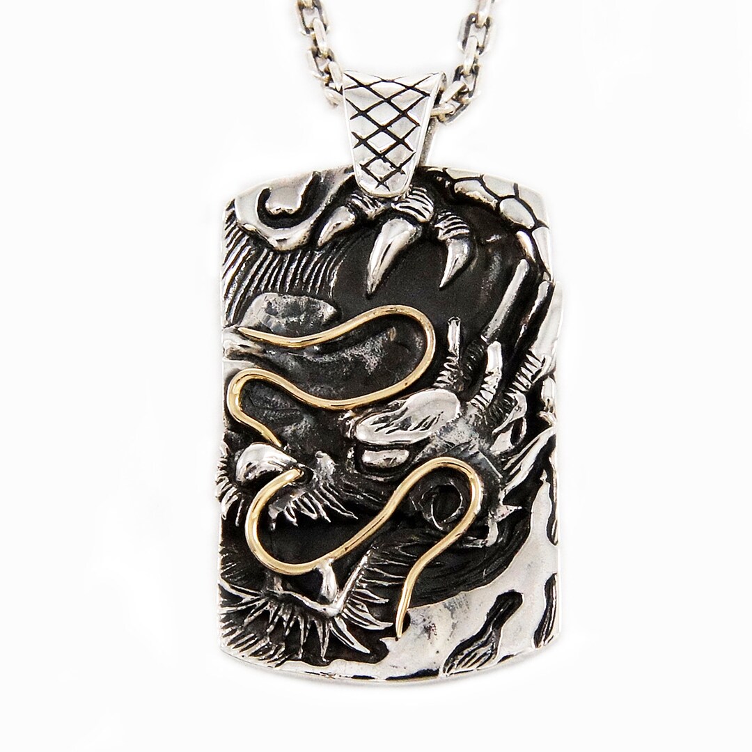 Japanese/dragon/dog Tag/925 Sterling Silver Pendant/silver Charm/gothic ...
