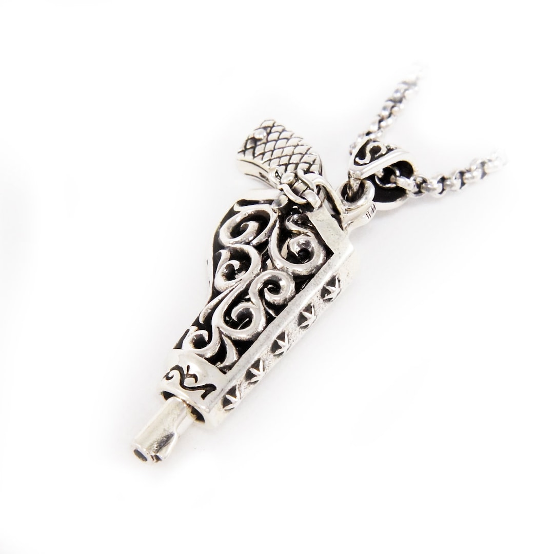 Revolver/pistol/handgun/firearms/925 Sterling Silver Pendant/biker ...