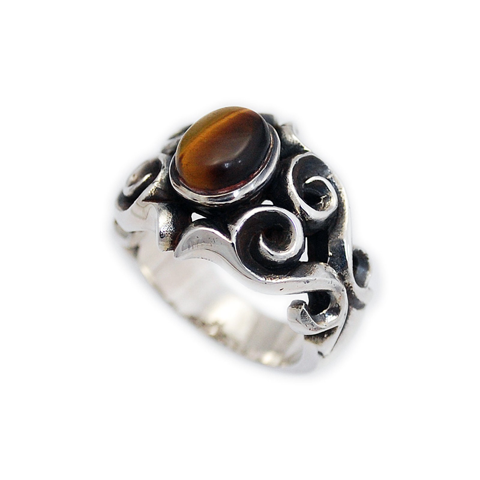 Arabesque/tiger's Eye Stone/925 Sterling Silver Ring/gothic Ring/biker Jewelry/arabesque Ring/sa ...
